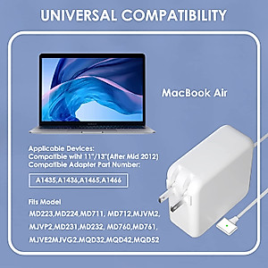 Mac Book Air Charger, 45W Magnetic Mag2 T-Tip Laptop Charger Suitable for Mac Book Air 11 inch and 13 inch After Mid 2012(Applicable to 2012-2017)