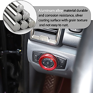 Lcojicep Car Headlight Switch/4WD Knob Ring Ring Cover Trim Compatible with Ford Ranger 2015-2021 Aluminum Alloy Central Control Switch knob Ring Cover Decoration (red)