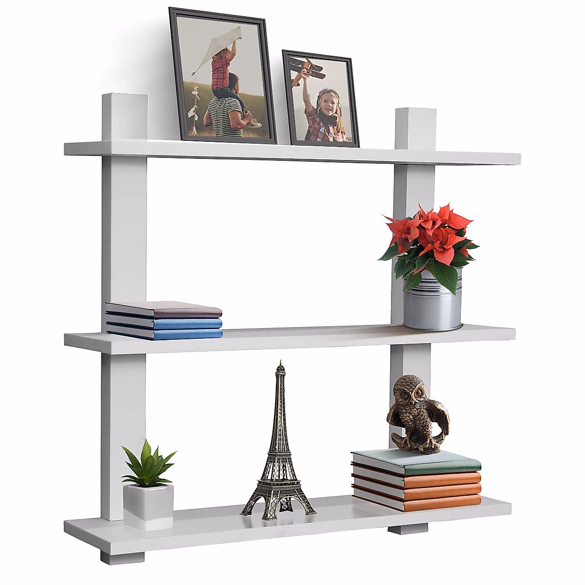 Sorbus Bathroom Shelves - 3-Tier Wall Mounted Floating Shelves for Books, Trophies, Wall Decor, Kitchen, Living Room & Bathroom Decor - Decorative Hanging Display Over the Toilet Storage Shelf - White