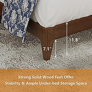 Dolonm Queen Bed Frame, Mid-Century Modern Platform Bed with 50" High Headboard, Under Bed Storage, Wooden Bed Frame with Slat Support, No Box Spring Needed, Walnut