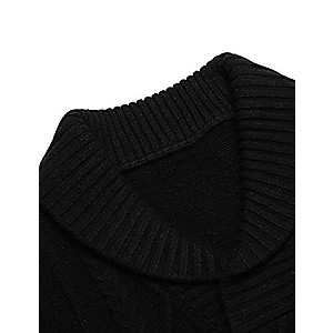 COOFANDY Men's Shawl Collar Sweaters V-Neck Cotton Relaxed Fit Cable Pullover (Black&, Medium)