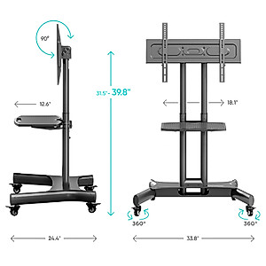 ONKRON Mobile TV Stand on Wheels for 32" - 70" TV up to 99 lbs - Floor TV Stand Tilt - Height Adjustable TV Stand Floor max VESA 600x400 - Portable TV Stand on Wheels/TV Cart Rolling TV Stand Black