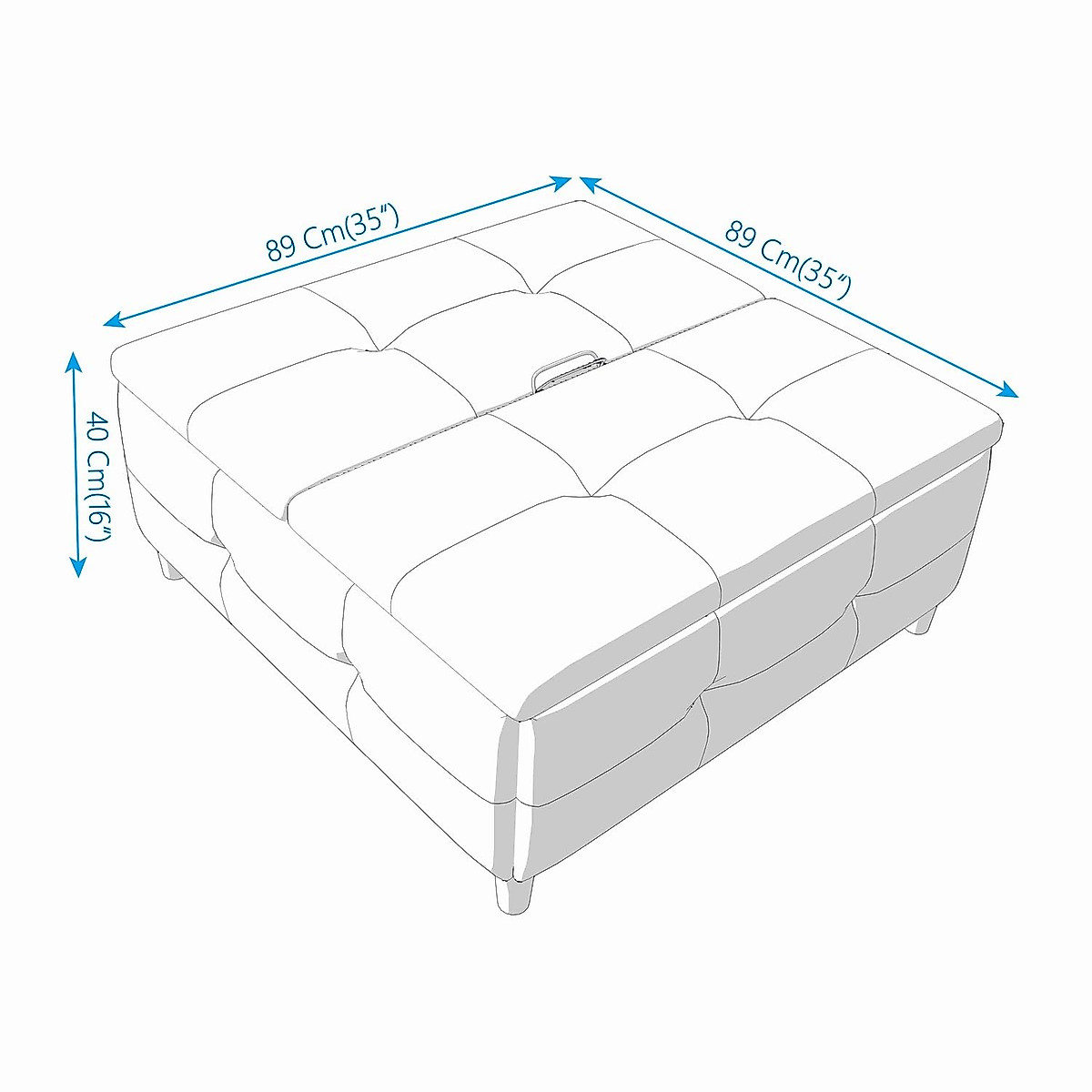 Panana Large Tufted Upholstered Ottoman Bench and Coffee Table with Storage, 35 x 35 x 16 inches, Solid Wood Legs, Lift-up Lid, Linen or Leather Look Fabric (Black Leather Look Fabric, #1)