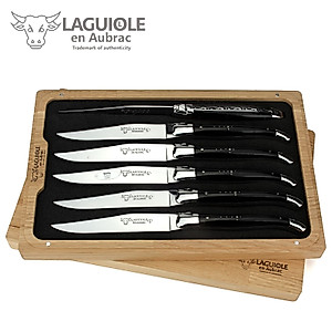 Laguiole en Aubrac Luxury Fully Forged Full Tang Stainless Steel Steak Knives 6-Piece Set with Buffalo Horn Handle, Stainless Steel Polished Bolsters
