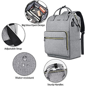 17 inch Laptop Backpack for Women, Extra Large 40L Travel Backpack With USB Charging Port Anti Theft Procket, Water Resistant Airline Approved Carry on Bag College Backpack Purse School Bookbag, Grey