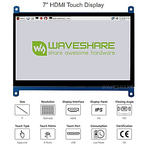 waveshare [Latest Version] Raspberry Pi 4 Display 7inch Capacitive Touch Screen LCD Monitor for Raspberry Pi 400 4 3 Model B Supports All Versions of Raspberry Pi Windows Capacitive