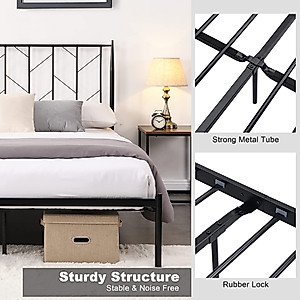 ETAROW Metal Full Size Bed Frame Mattress Foundation with Headboard and Firm Support, Easy Set up, No Spring Box Needed, Black 1121-F