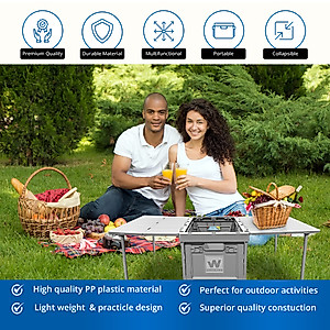 W WANTSANDNEEDS Folding Storage Bin – Collapsible Foldable Storage Bin with Lid – 2-in-1 Portable Plastic Bin with Folding Table – Storage Tote for Camping, Picnic, Outdoor Activities, Tailgating
