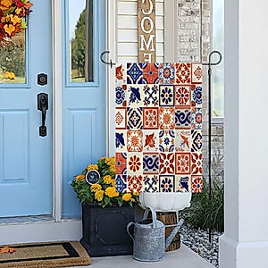 Double-sided garden flag Mexican Talavera Ceramic Tile Pattern Ethnic Folk Outdoor Flag Garden Flag Yard Outdoor Decoration （12×18in）.