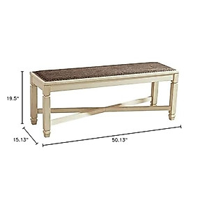 Signature Design by Ashley Bolanburg French Country Upholstered Dining Room Bench, Antique White