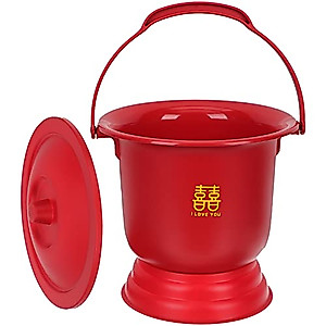 OUNONA Portable Toilet Urinal Spittoon with Handle Chinese Style Bedpan Urinal Chamber Pot Urine Bucket Bottle with Lid for Pregnant Women Elderly