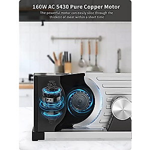 Meat Slicer for home, CWIIM Electric Deli Food Slicer & meat cutter with Removable Stainless Steel Blade+Pusher and 0-18mm Adjustable Thickness for Meat, Cheese, Bread, Fruit.