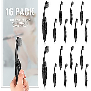 Youyole 16 Pcs Black Travel Toothbrush Folding Portable Charcoal Toothbrush Travel Toothbrush Kit with Soft Medium Bristles for Camping Travel Manual Toothbrushes Bulk