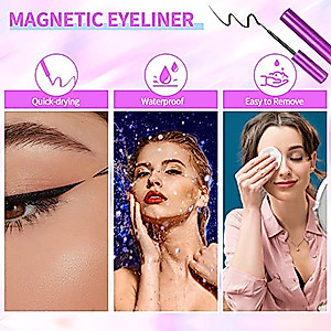 Magnetic Eyelashes with Magnetic Eyeliner Kit, Reusable Magnetic Lashes, 3D Natural Look False Eyelashes with Eyeliner and Tweezers, No Glue(5 Pairs) (Gradation color)