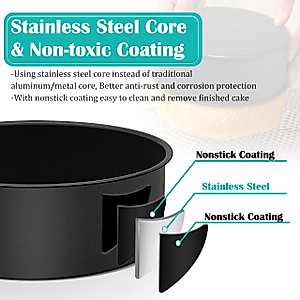 E-far 6 x 3 Inch Cake Pan Set of 3, Deep Stainless Steel Small Round Cake Pans Tin for Baking Birthday Wedding Layer Cakes, Stainless Steel Core & Non-toxic Nonstick Coating, Deep & Straight Side