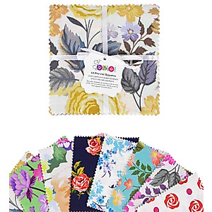 Soimoi Precut 10-inch Florals Prints Cotton Fabric Bundle Quilting Squares Charm Pack DIY Patchwork Sewing Craft- Multicolor