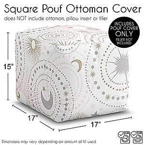 Sweet Jojo Designs Blush Pink Gold Star and Moon Girl Ottoman Pouf Cover Unstuffed Poof Floor Footstool Square Cube Pouffe Storage for Baby Nursery Kids Room Grey Celestial Sky Stars Gray Shabby Chic