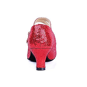 missfiona Women's Glitter Latin Ballroom Dance Shoes Pointed-Toe Y Strap Dancing Heels(6.5, Red)