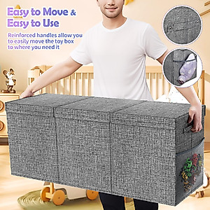 Extra Large Toy Box, Collapsible Sturdy Kids Toy Chest for Boys, Girls, Kids, 41"x14"x16"Toy Storage Organizer Toddler Storage Bins with Lids, Toy Box basket for Living Room, Bedroom, Nursery, Gray
