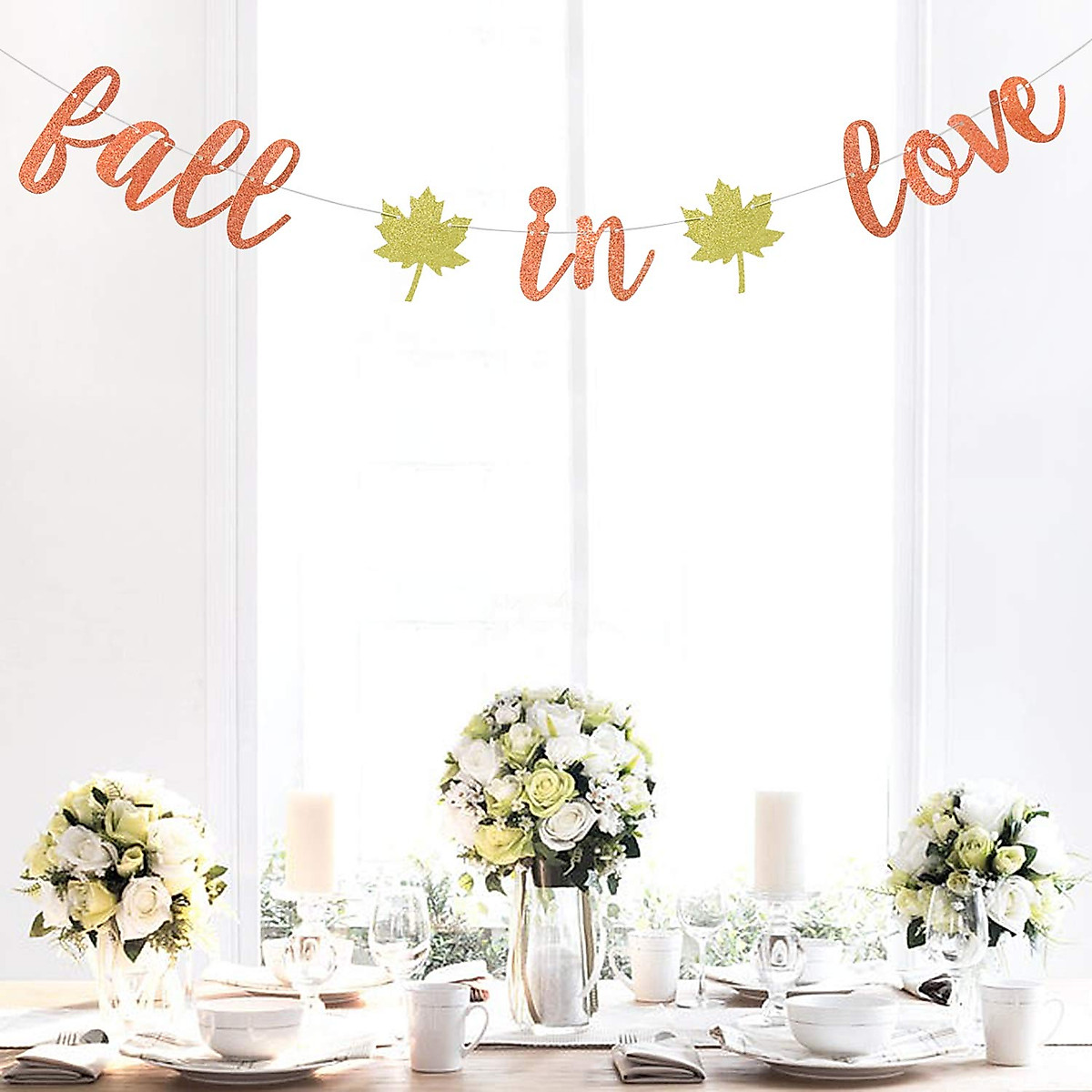 Rose Gold Glitter Fall in Love Banner-Fall Autumn/Wedding/Engagement/Bridal Shower Party Favors Supplies