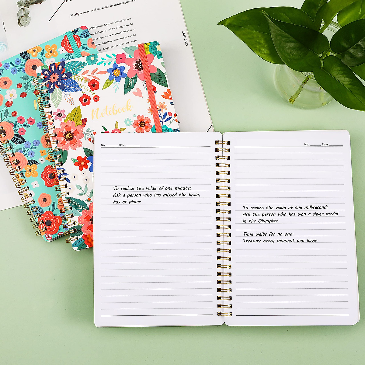 Spiral Notebook - 3 Pack A5 Lined Journal Notebook, Spiral Journal for Women, 5.7" x 8.4", 160 Pages, College Ruled Writing Notebook with Back Pocket, 100gsm Paper, for Office & School