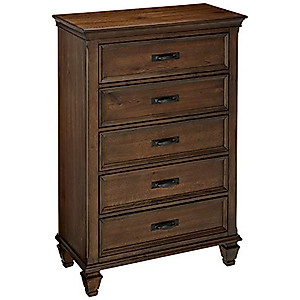 Coaster Home Furnishings Franco Coaster Collection 36" Chest with 5 Drawers Black Metal Handles Solid Hardwood and New Zealand Pine Construction Burnished Oak