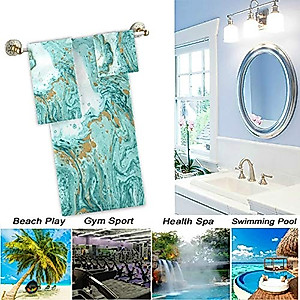 Naanle 3D Beautiful Green Marble Soft Luxury Decorative Set of 3 Towels, 1 Bath Towel+1 Hand Towel+1 Washcloth, Multipurpose for Bathroom, Hotel, Gym, Spa and Kitchen