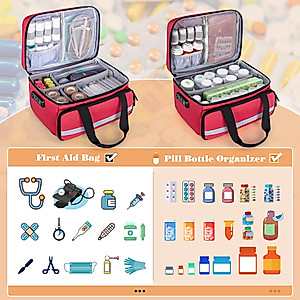 CURMIO Pill Bottle Organizer Bag with Lock, Medicine Organizer and Storage Case for Prescription Bottles, Empty First Aid Bag for Home and Travel, Red (Patented Design)