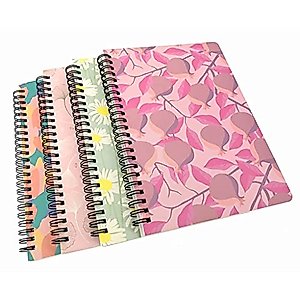4 Pack A5 Spiral Notebook Journal,Wirebound Ruled Sketch Book Notepad Diary Memo Planner, A5 Size (8.3X5.7") & 80 Sheets (Leaf & Flower)