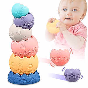 Baby Sensory Balls Teething Toys 6 9 12 18 Months Soft Building Blocks Toddlers Montessori Early Developmental Educational Fine Motor Skills Stacking Ring Infant Boys Girls Gifts One 1 2 3 Year Old