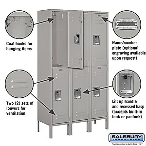 Salsbury Industries 62352GY-U Unassembled Standard Metal Locker with Double Tier, Gray