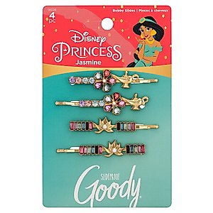 GOODY Bobby Pins - 4 Count, Disney Princess, Jasmine - Slideproof Rhinestone Bobbies - Hair Accessories for Men, Women, Boys & Girls - Style With Ease & Keep Your Hair Secured - For All Hair Types