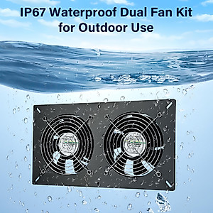 Fanspex Solar Panel Powered Fan Kit for Greenhouse, 20W Solar Panel + High Speed 3500 RPM Dual Exhaust Fan for Chicken coop, Dog House, Shed, Pet House Air Cooling, IP67 Waterproof