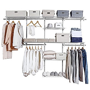 Homde Closet Organizer System Wall Mounted, 4-8 Ft Adjustable and Expandable Metal Wire Shelving Closet Kit, Custom DIY Wardrobe Closet Storage System with Shelf, Clothes Hanging Rods
