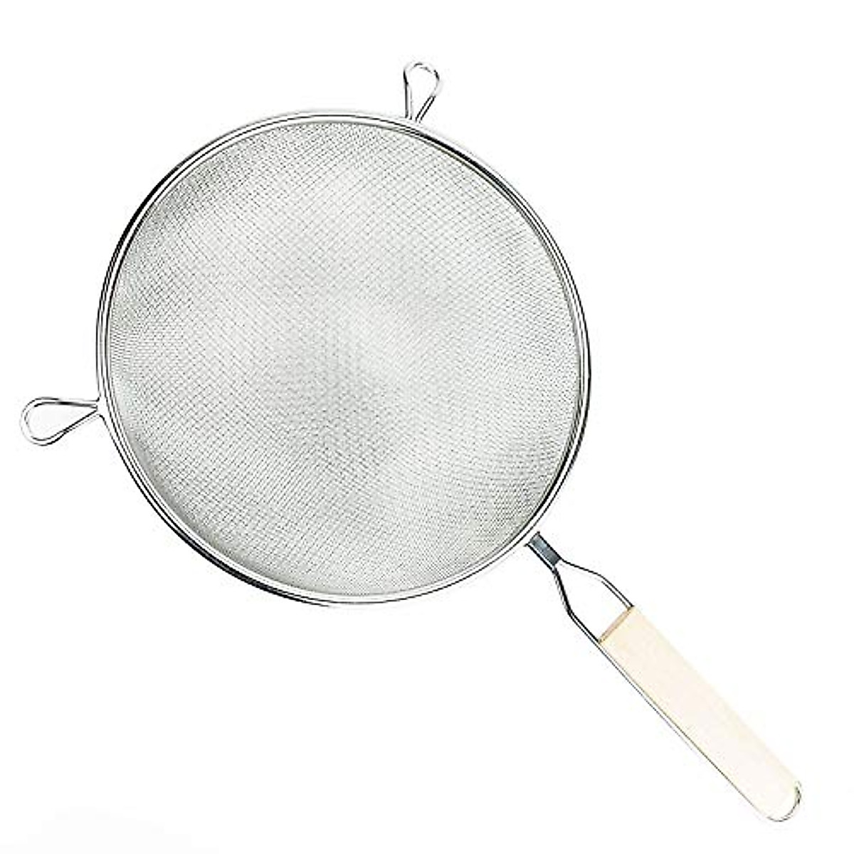 Huji Stainless Steel Fine 8" Double Mesh Food Strainer Colander Sieve Sifter with Wooden Handle for Kitchen Rice Pasta Noodles (1 Pack, 8")