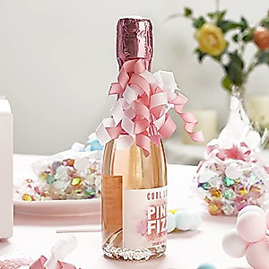 AIMUDI Pink and White Curly Gift Bows 4" Self Adhesive Curly Bows for Gift Wrapping Twist Tie Curly Bows for Baby Shower Party Decorations It is a Girl Gender Reveal Goodie Treat Bags - 6 Counts