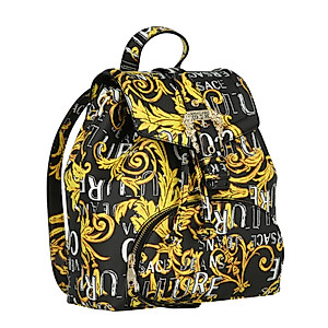 Versace Jeans COUTURE WOMEN'S BLACK BACKPACK WITH BAROQUE LOGO PRINT AND ICONIC BUCKLE 74VA4BF8ZS597