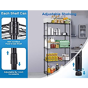 5-Tier Metal Wire Shelving Unit Kitchen Shelf Organizer Garage Storage Rack Utility Shelf Snack Shelf, NSF Certified Storage Shelves for Storage, Garage Shelving Kitchen Storage Shelf Pantry Shelves