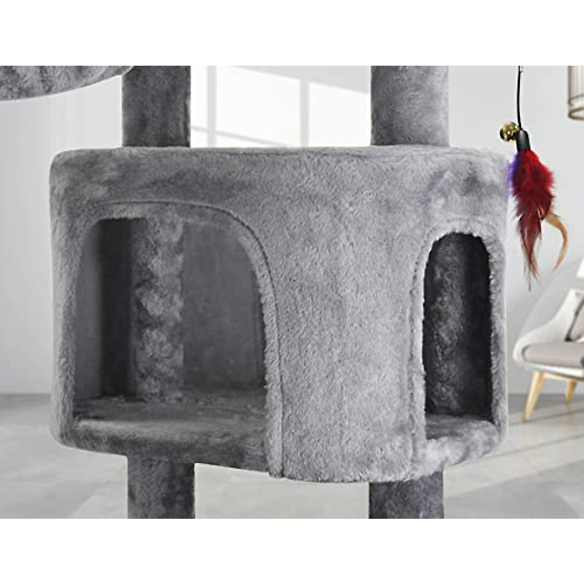 YOUPET 33.46" Height Cat Tree with Cat Condo Big Hammock and Two Replacement Spring Balls,Grey …