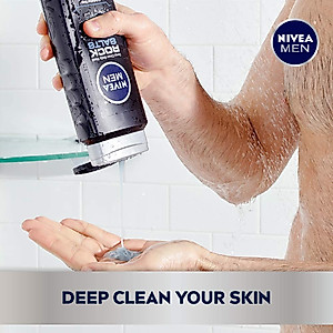 Nivea Men Deep Clean Rock Salts Body Wash with Scrub Particles and Natural Rock Salt, Exfoliating Body Wash for Men, Cleanses Without Drying Skin, 16.9 Fl Oz Bottle, Pack of 3