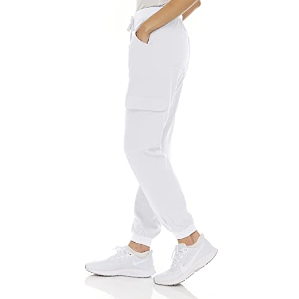 Marilyn Monroe Womens Stretch Knitwaist Six Pocket Scrub Joggers, White, S
