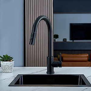 Black Kitchen Faucet, Kitchen Faucets with Pull Down Sprayer, KINFAUCETS Single Handle Pull Out Kitchen Sink Faucets, Commercial Pull Down Faucet, Farmhouse RV Bar Utility Sink Faucets, Matte Black