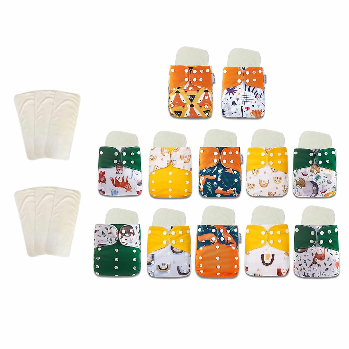 KaWaii Baby Super Value Pack 12 One Size Cloth Diapers + 12 One Size Premium 5-Layer Inserts + 6 Free Premium Inserts