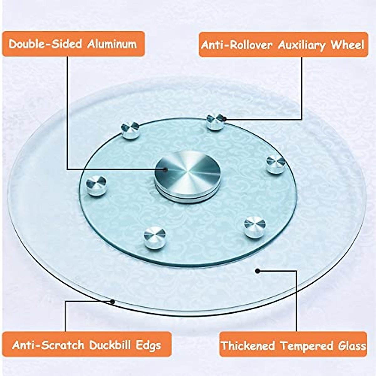 Transparent Rotating Serving Tray For Dining Table, 50-120CM Tempered Glass Lazy Susan Turntable, Round Table Top Rotating Tray Serving Plate With Anti-tilt Auxiliary Wheels Load Capacity 660Ib