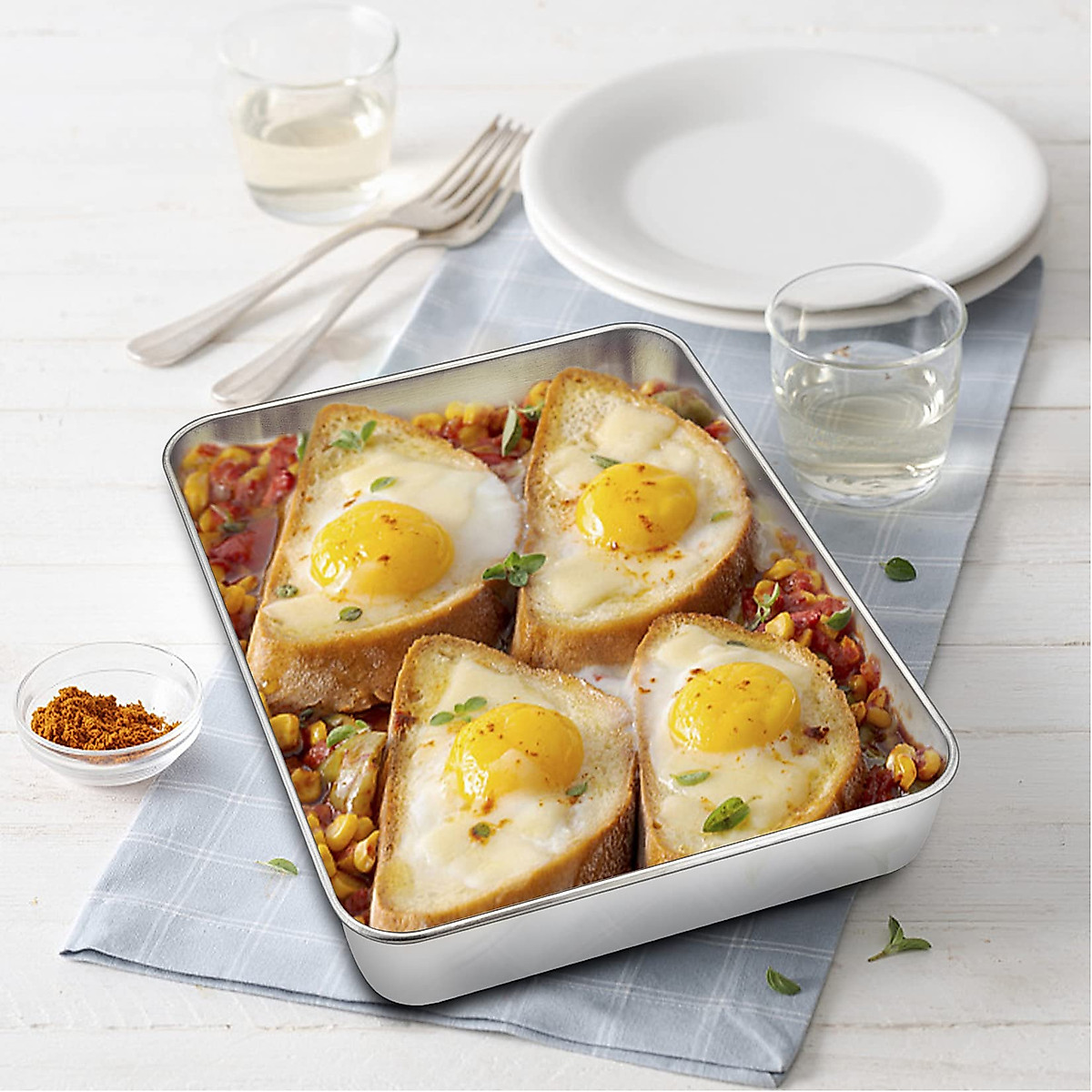 Deep Toaster Oven Tray Pan, P&P CHEF Stainless Steel Small Rectangular Baking Pan, Size 9.3”x7”x1.75”, Brush Finished & Easy Clean, Non Toxic & Heavy Duty