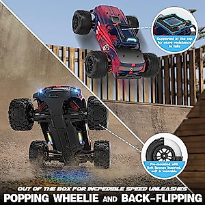 Hosim 1:14 RC Cars with Colorful LED Lights, 40+ KPH High Speed Remote Control Car, 4X4 RTR Fast RC Trucks Waterproof Hobby Toy Off-Road Jumping Crawler Electric Vehicle for Boys Children Adults (Red)