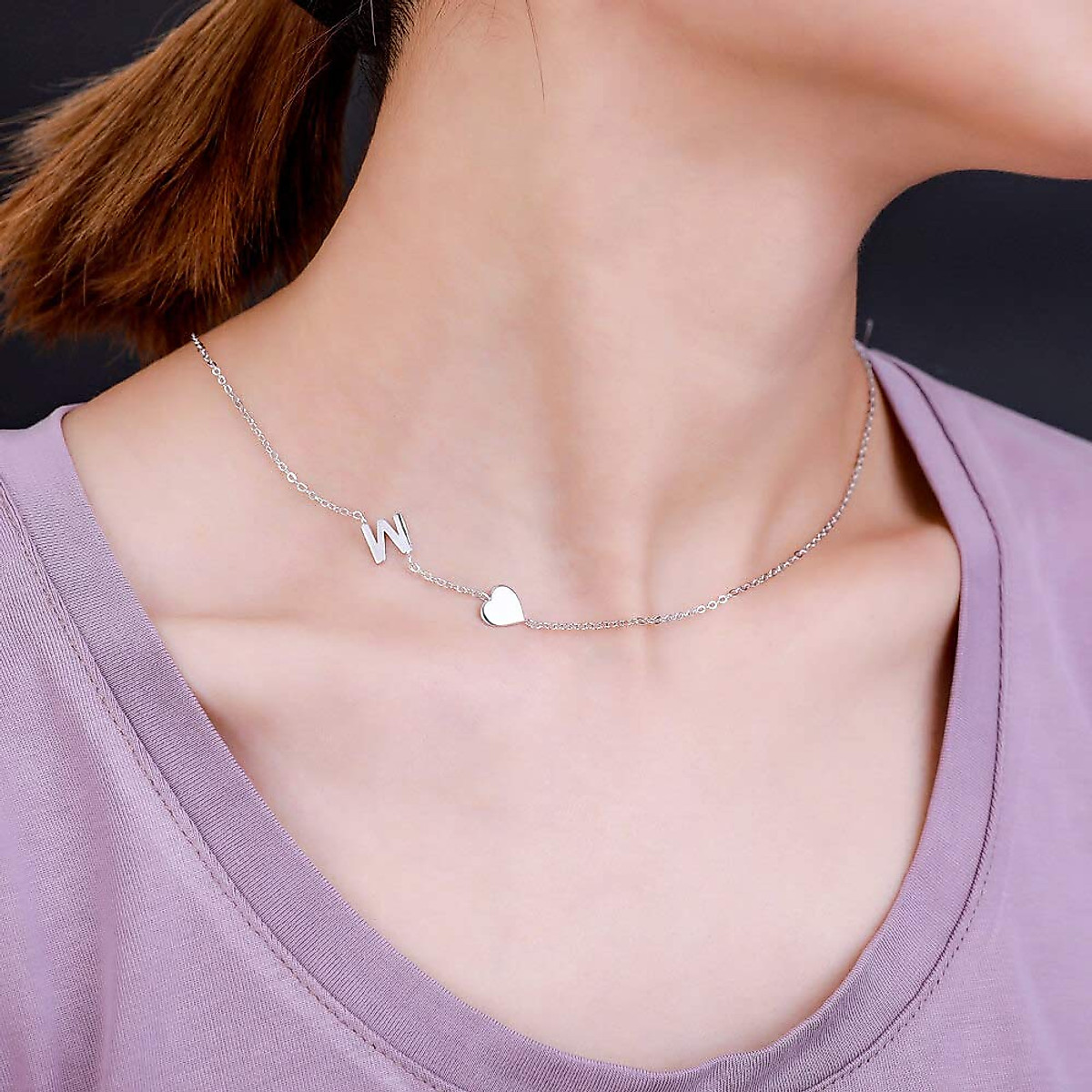 AILIN Custom Dainty Sideways Initial Necklace 925 Sterling Silver Personalized Alphabet 26 A-Z Letter Pendant Birthday Christmas Gifts For Women Mother