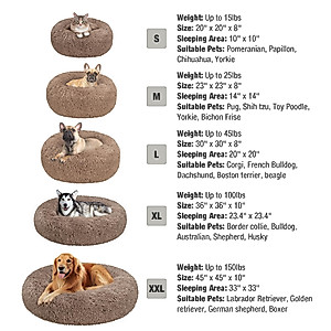 Veehoo Calming Donut Cat Bed for Small Cats Dogs-Round Small Cat Dog Bed, Anti Anxiety Fluffy Faux Plush Cuddler Washable Puppy Bed, Warming Soft Cushion Pet Bed Fits up to 15 lbs Pet, 20", Camel