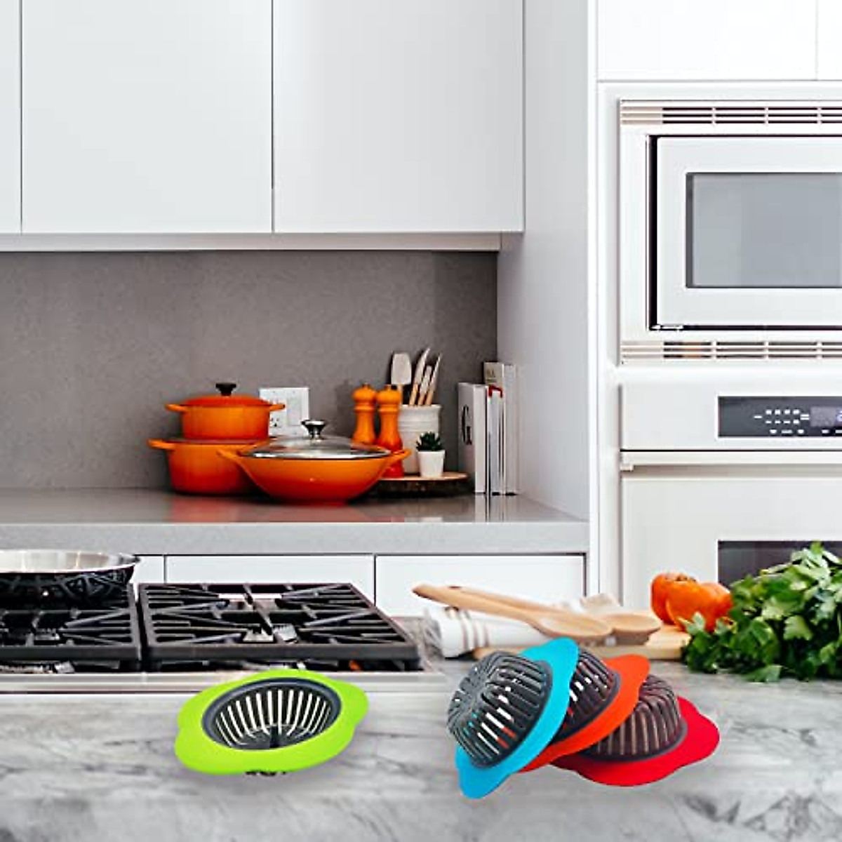 Tisnveky Sink Strainers for Kitchen Sink, Sink Drain Strainer with 4.5 Inch Diameter, Kitchen Sink Strainer with Hard Plastic Bottom and Soft Silicone Edge, [1 Pack] [Green]