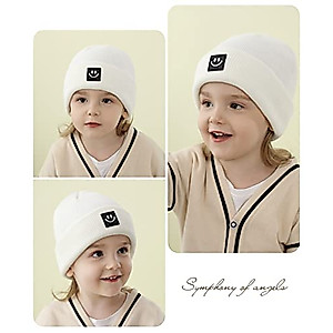 upeilxd Baby Winter Hat Soft Warm Knitted Beanie Hat with Cute Smile Face Beanie Cap for Toddler Boys Girls White
